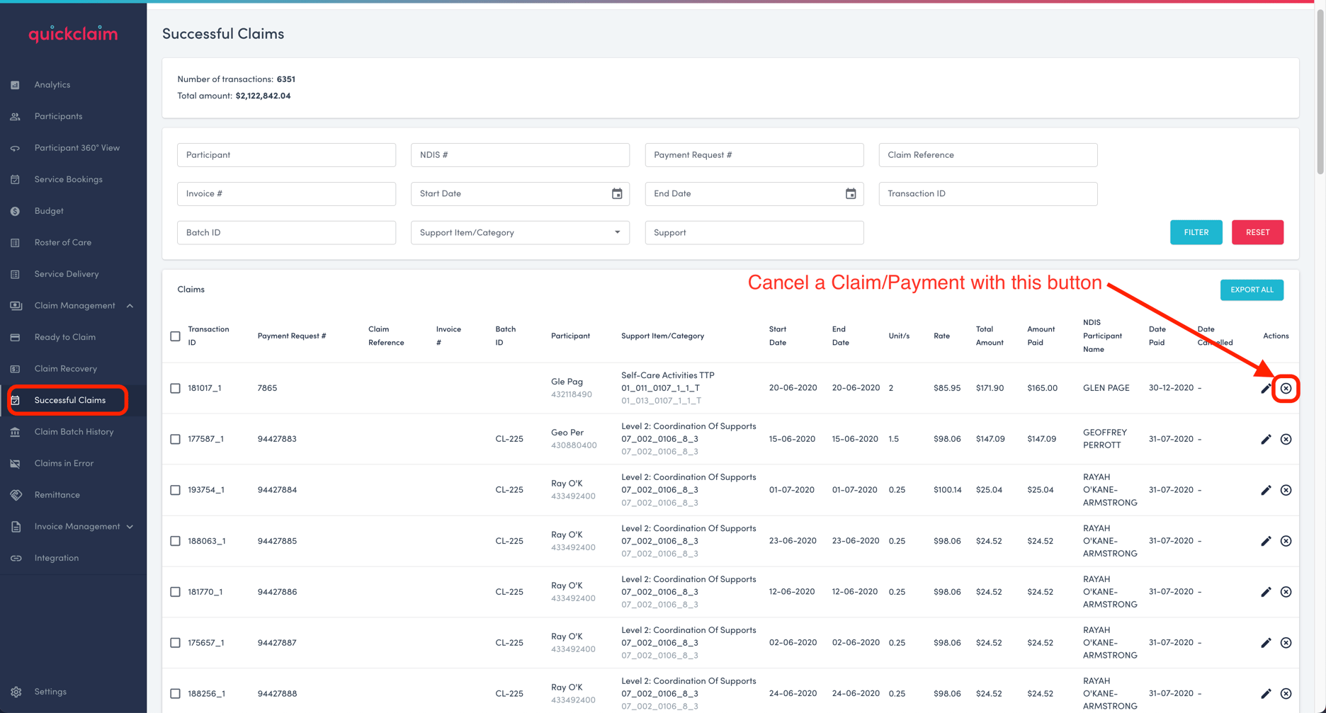 Using the Claim management module in quickclaim